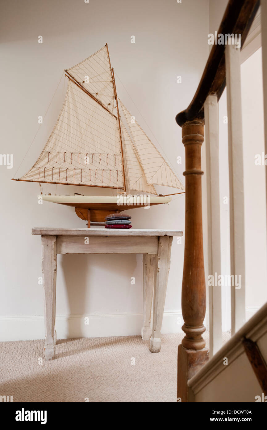 Model boat in hallway in Bristol home of British fabric designer Emily ...