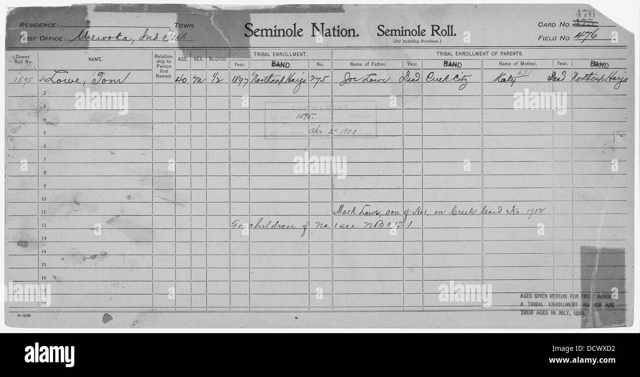 A document detailing the enrollment process for Seminole Census Card ...