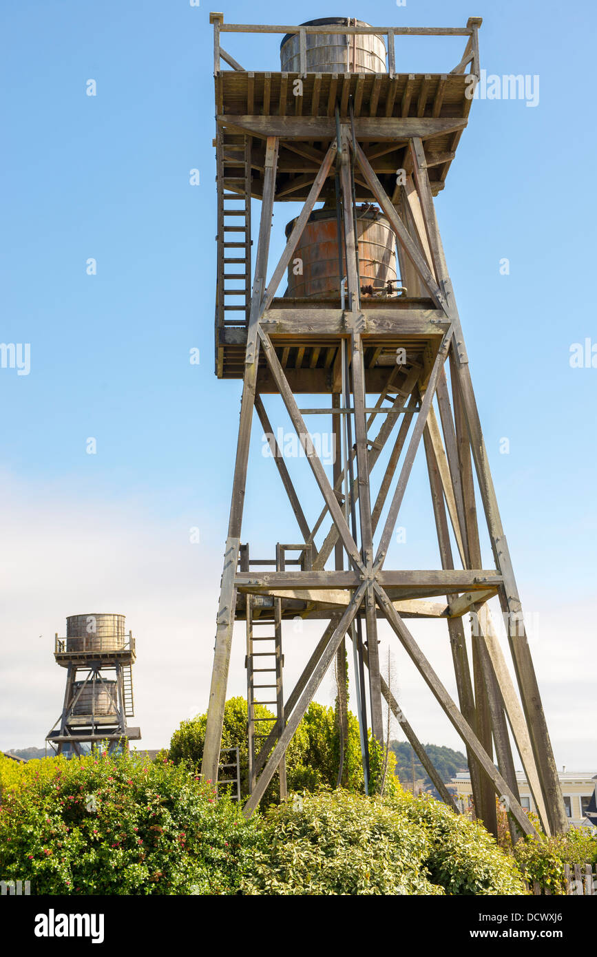 Water towers for water catchment in Northern California, USA Stock ...