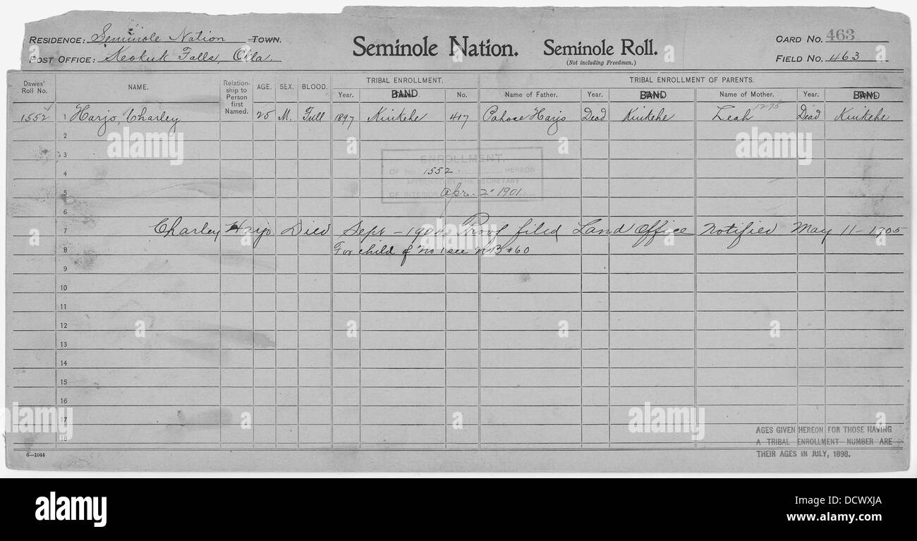 This image depicts the enrollment process for Seminole Census Card 463 ...