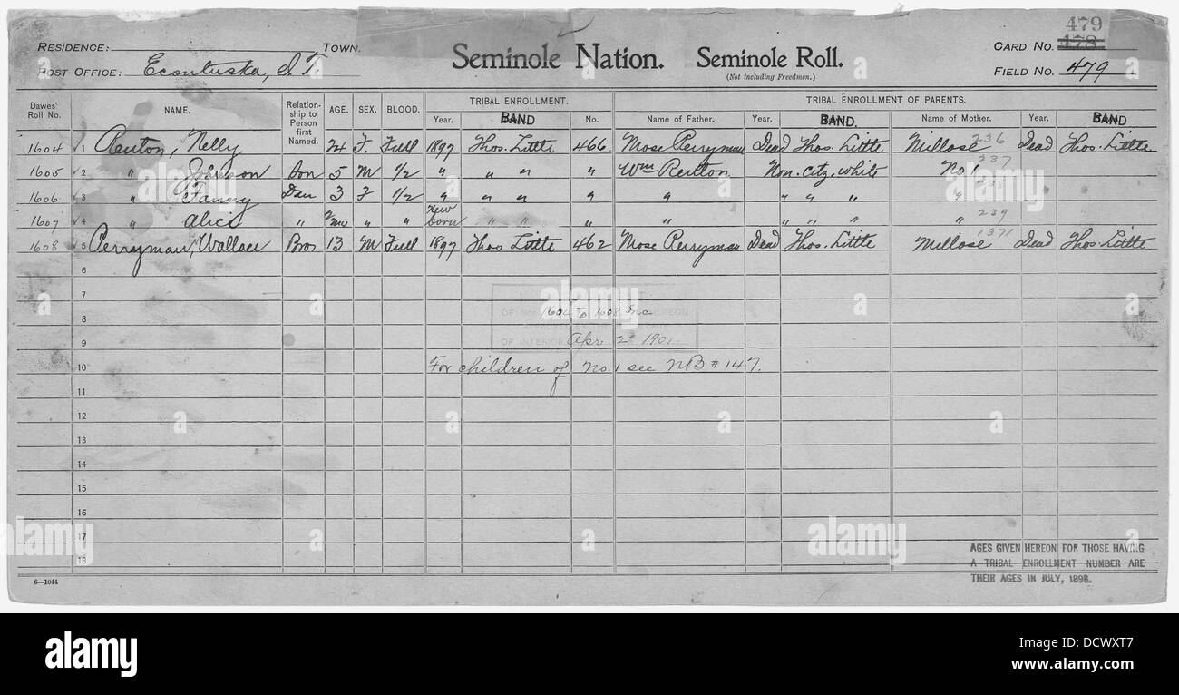 This photograph shows the enrollment process for Seminole Census Card ...