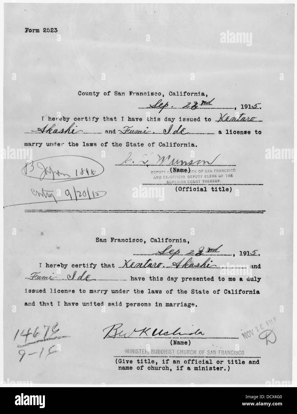Form 2523 is a legal document certifying a marriage under California ...