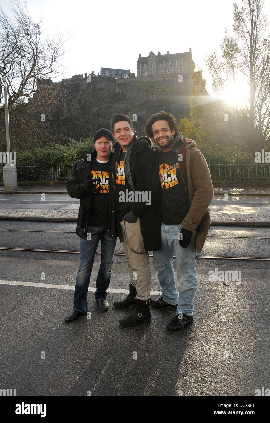Leon Lopez, Noel Sullivan and Rhydian Roberts The cast of 'We Will Rock ...