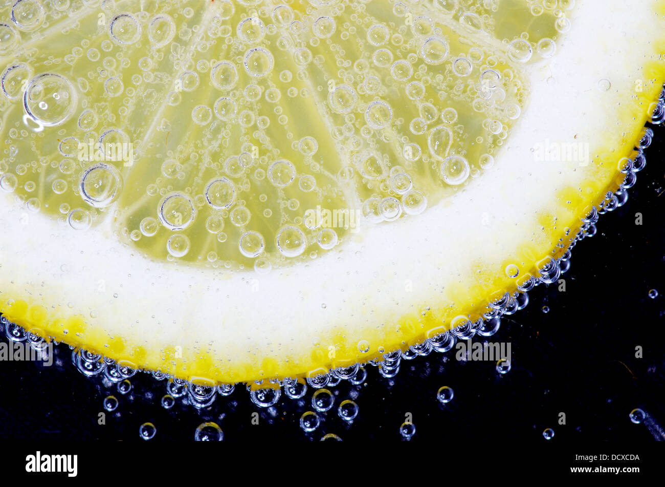 lemon slice with bubbles Stock Photo - Alamy