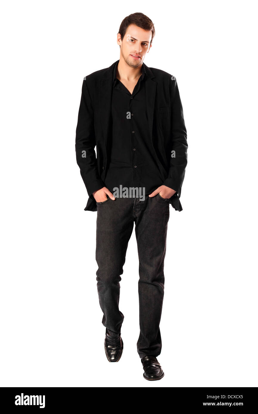 View of a young man standing against a white background Stock Photo - Alamy