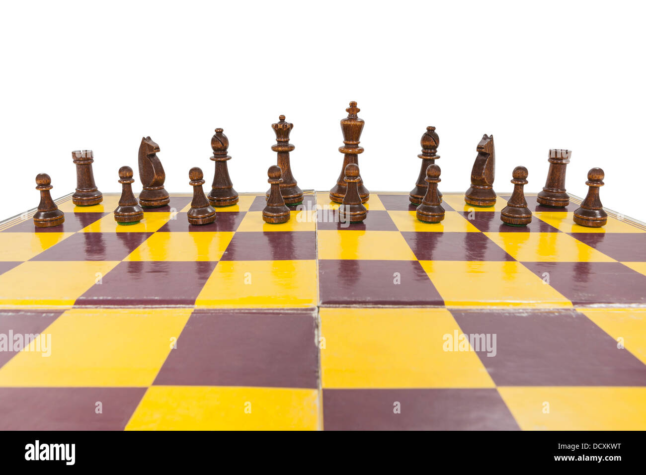 Vintage chess board with black side lined up Stock Photo - Alamy