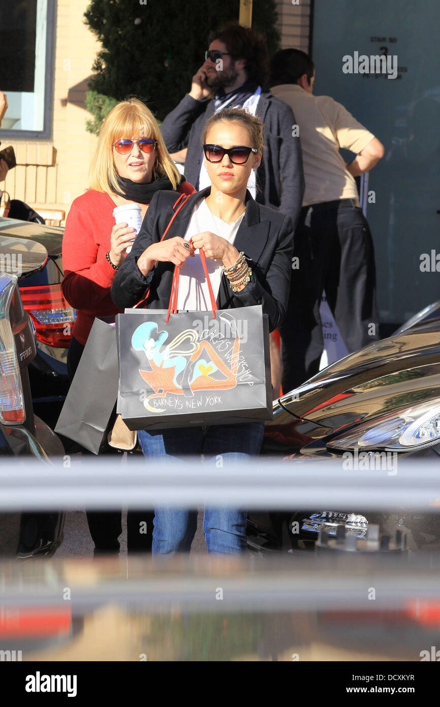 Jessica Alba shopping at Barneys New York in Beverly Hills with her ...