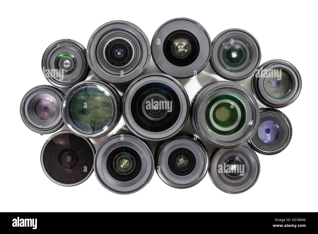 Collection of vintage camera lenses with text and markings removed ...