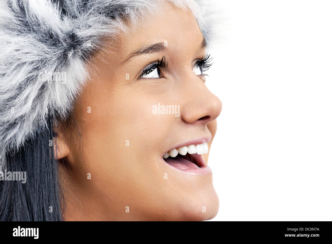 Profile portrait smiling looking up Stock Photo - Alamy