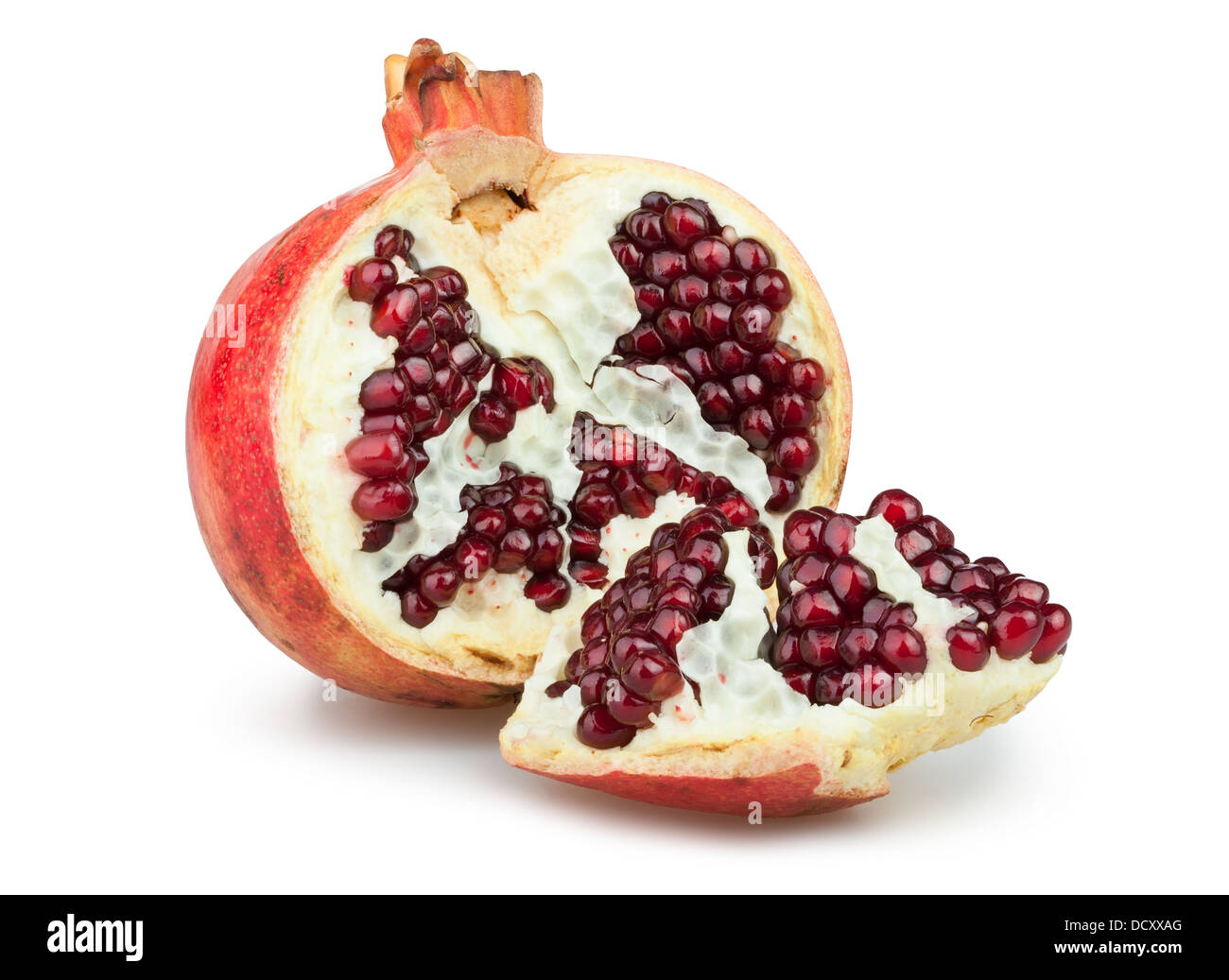 pomegranate open section on white background Stock Photo - Alamy
