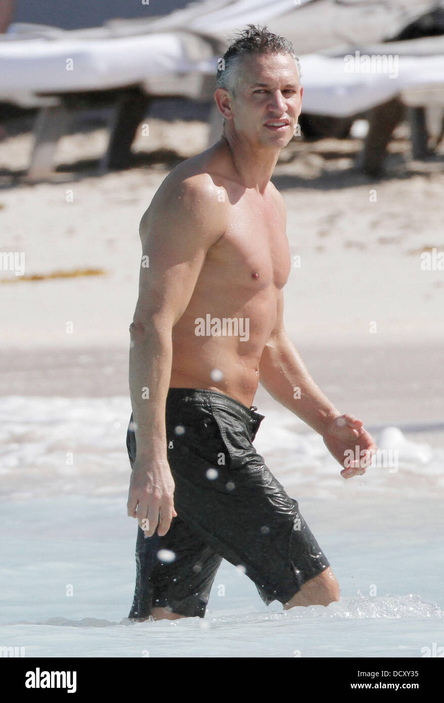 Gary Lineker goes for a swim while on holiday on St. Barthelemy Island ...
