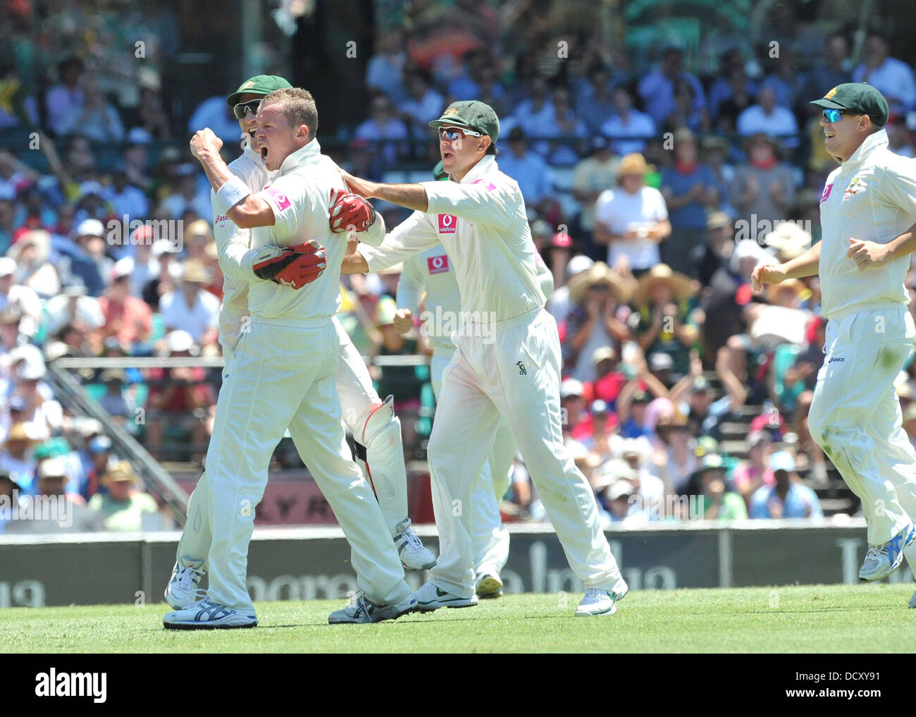 Australian cricketer Peter Siddle celebrate with his team during the ...