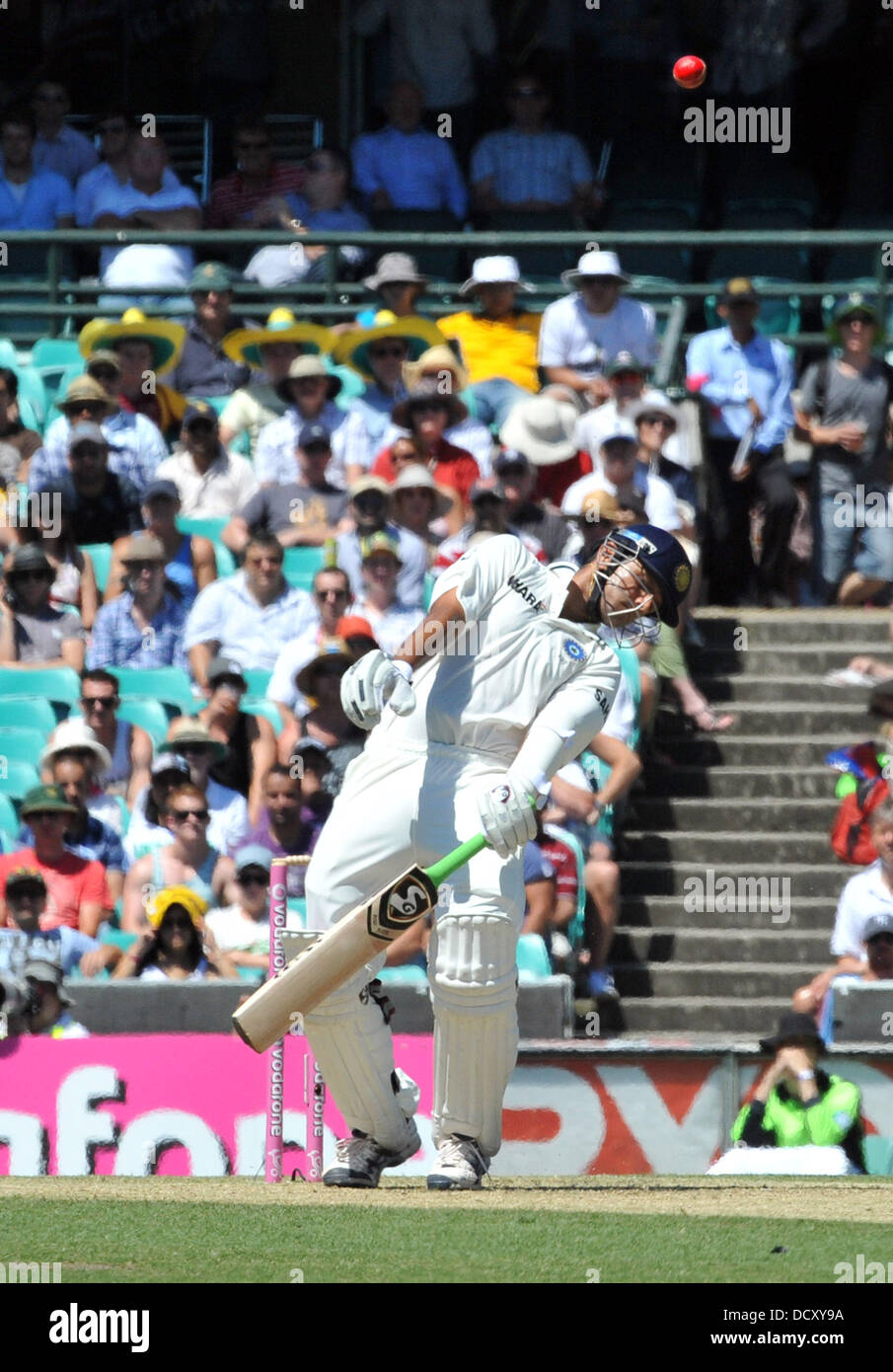 Indian cricketer Rahul Dravid gets hit by the cricket ball during the ...