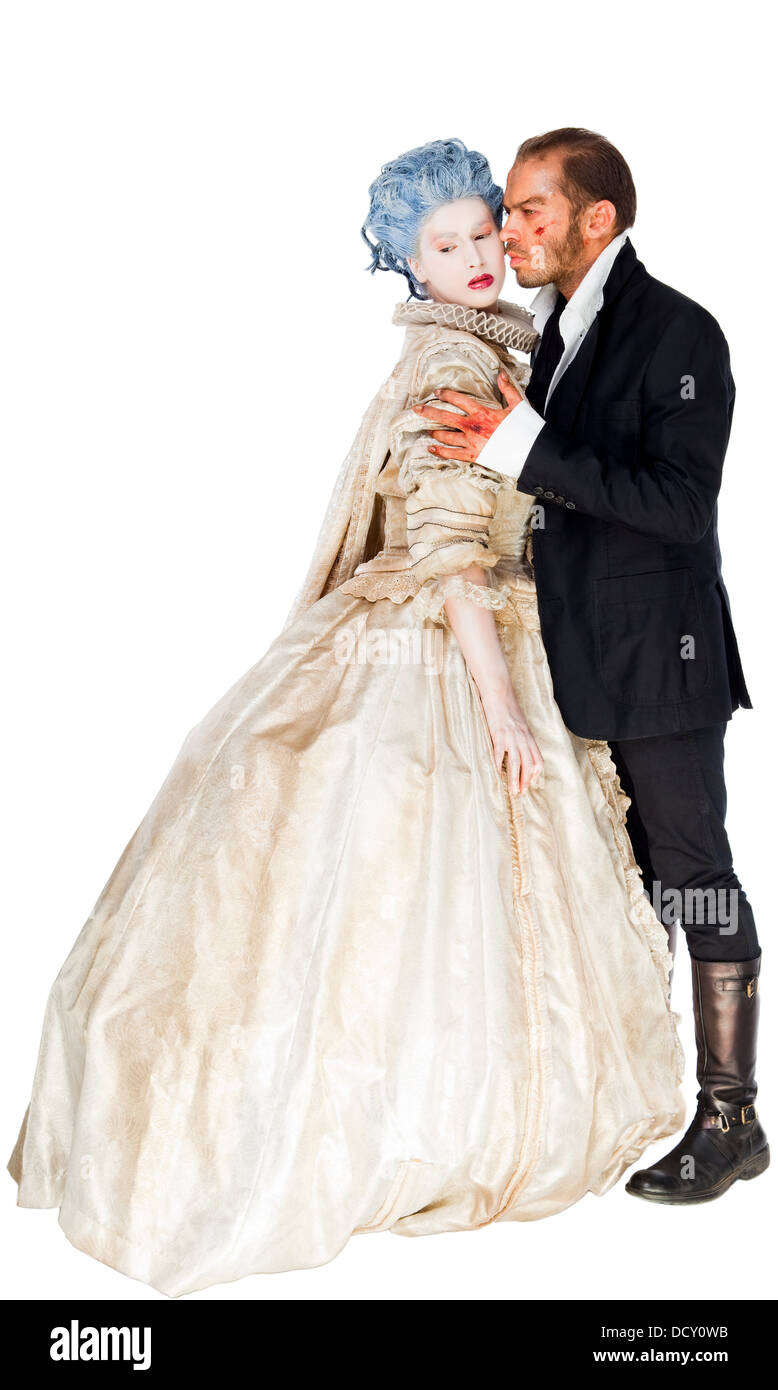 Male vampire embracing medieval woman Stock Photo - Alamy