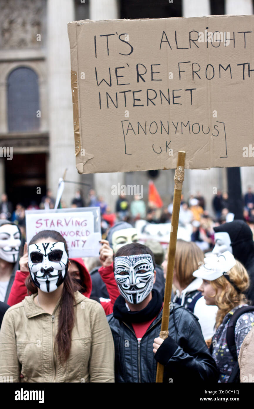 Anonymous UK. Protesters outside St Pauls Cathedral in the city of ...
