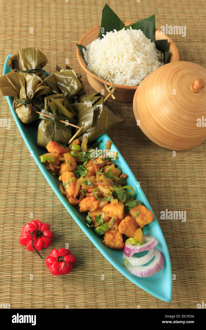 Burmese fish dish with steamed rice Stock Photo - Alamy