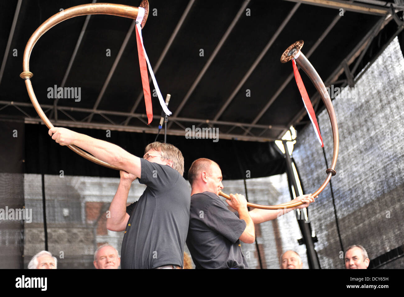 Ancient Music Ireland members play the Iron Age Loch Na Sead trumpets ...