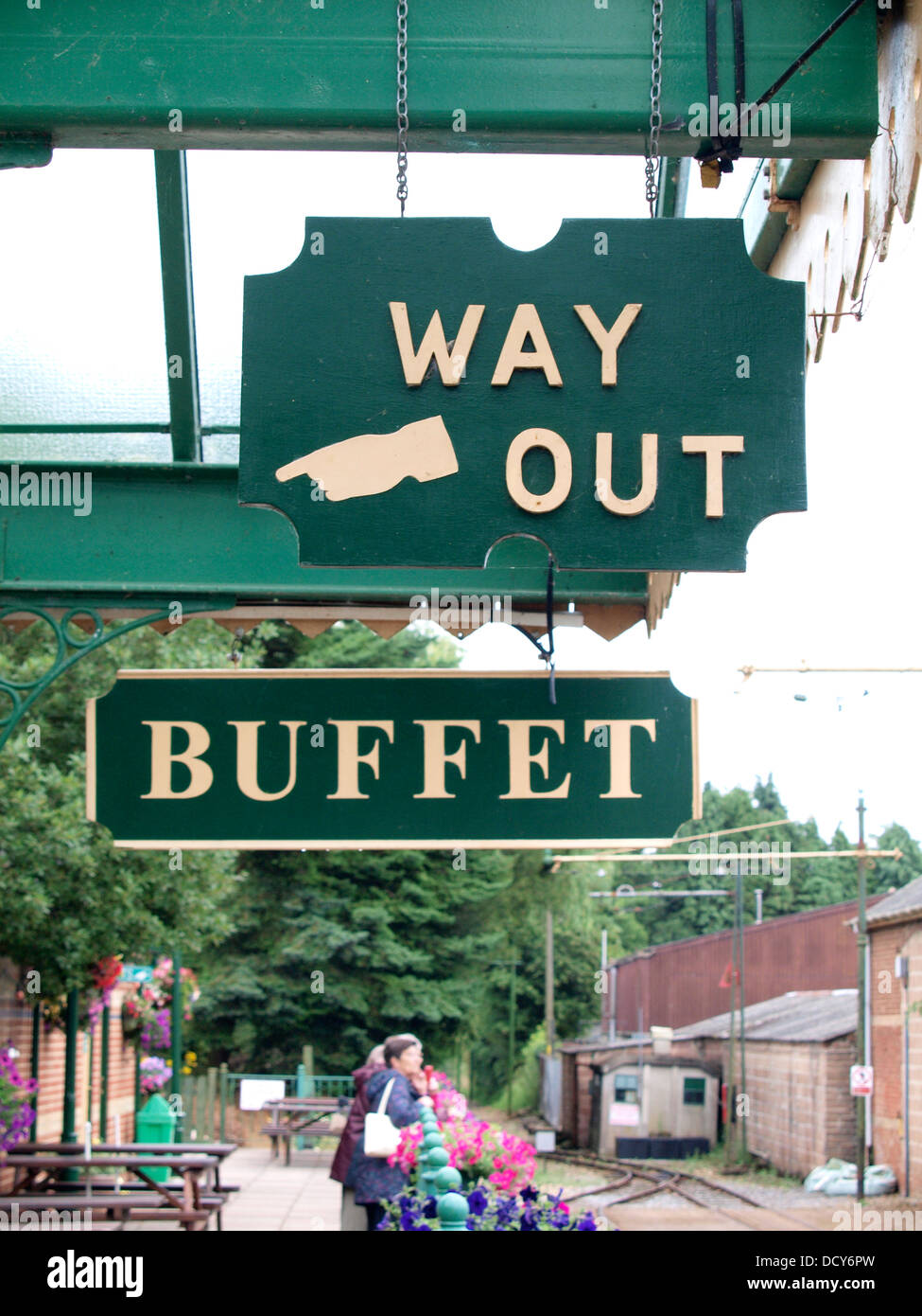 Way out and Buffet sign, Colyton Station, Devon, UK 2013 Stock Photo ...