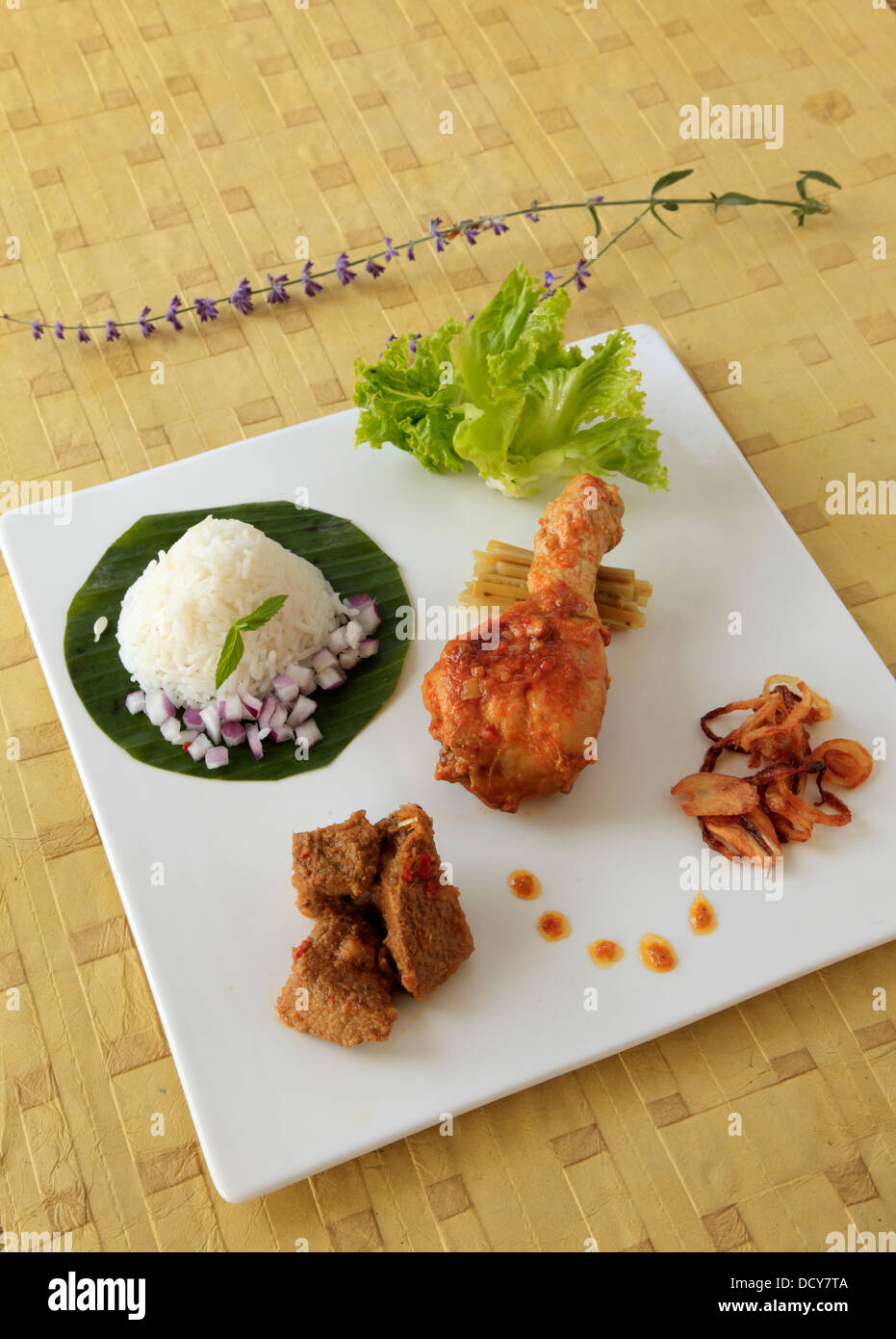 Burmese meal, curries, rice, salad Stock Photo - Alamy