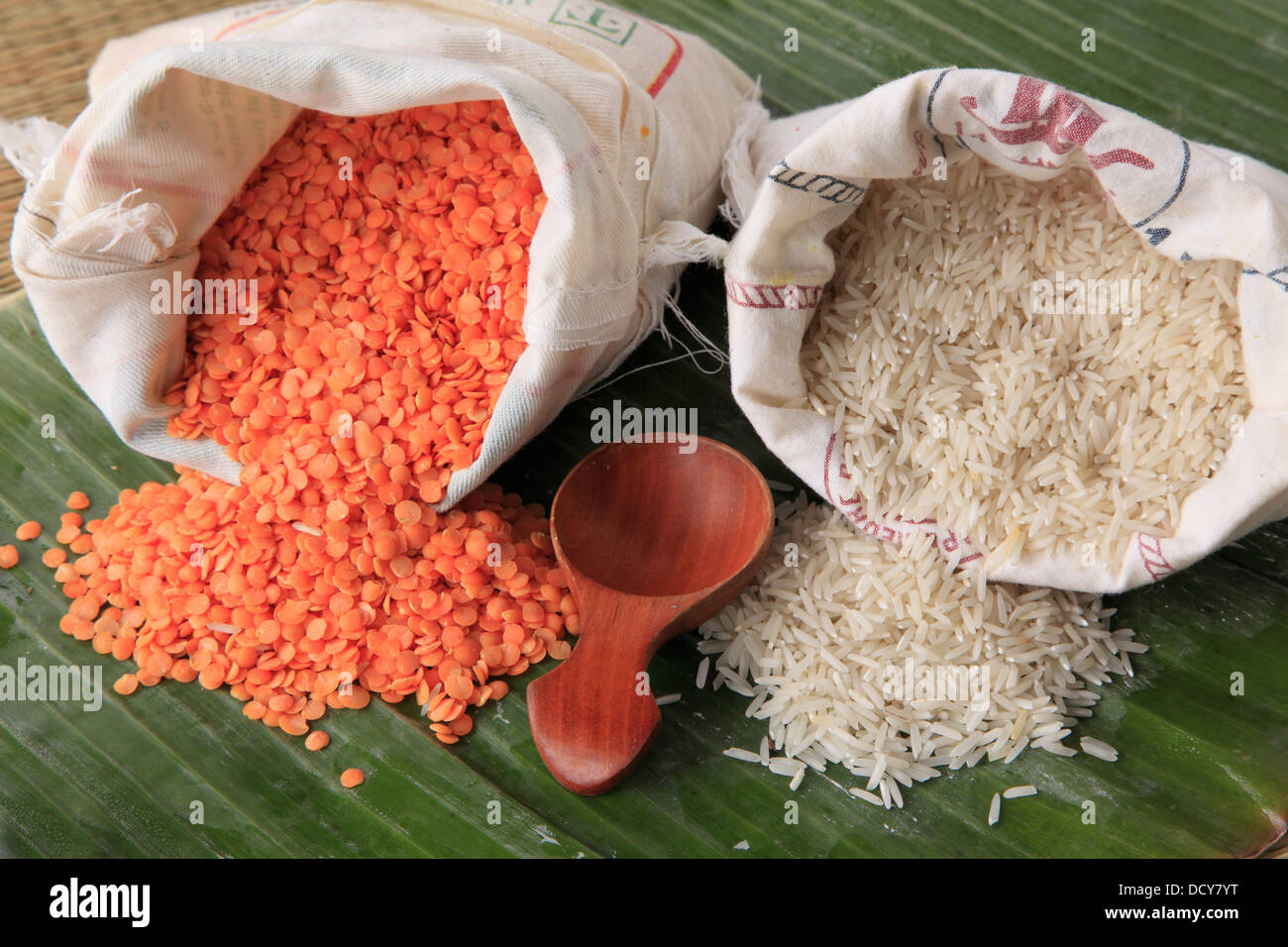 Red lentils, basmati rice Stock Photo - Alamy