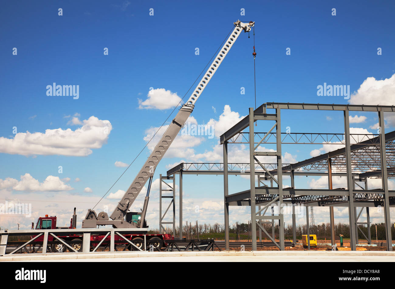 Crane Over Steel Structure On Construction Site; Edmonton, Alberta ...