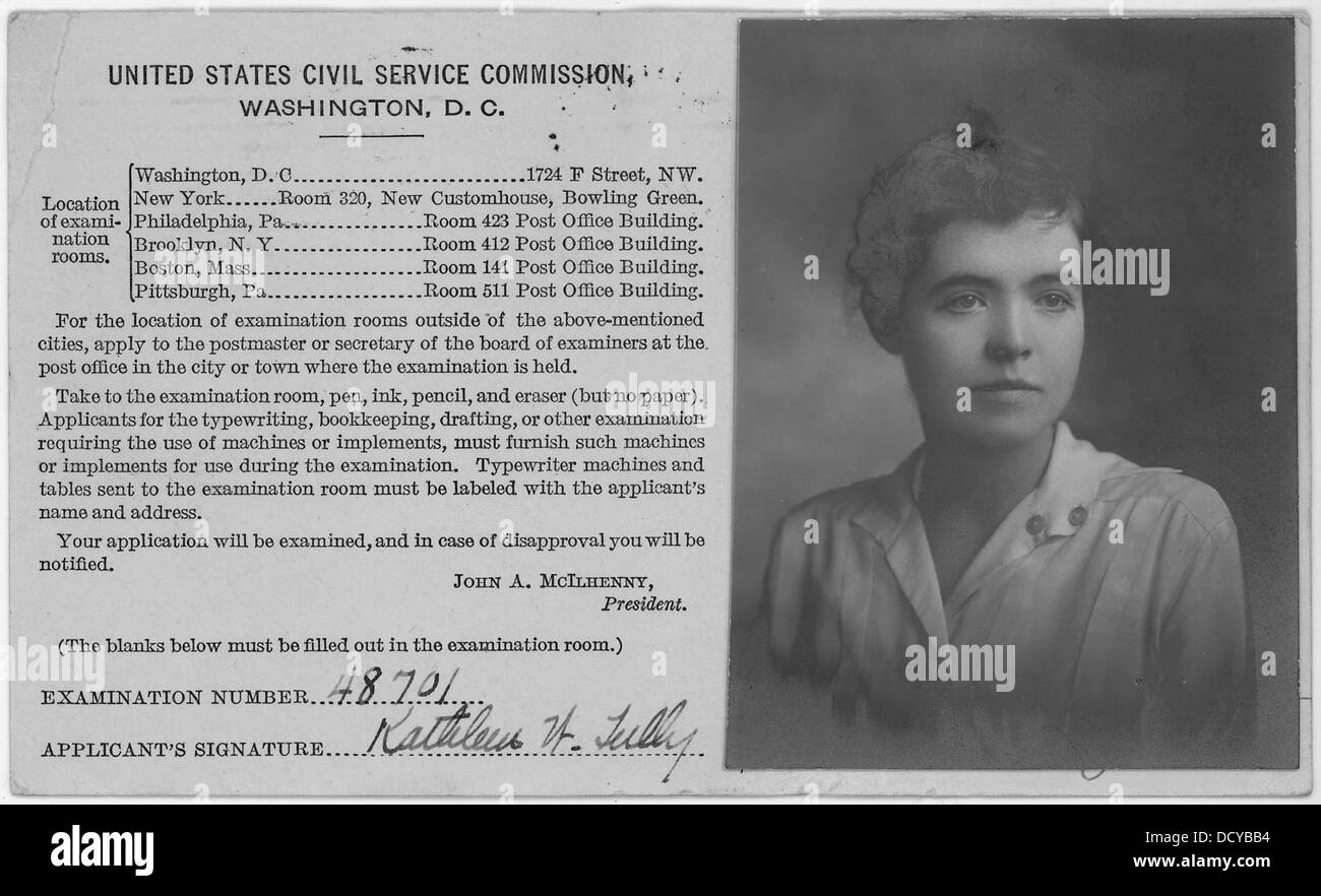 A photograph of Kathleen W. Tully, used for her U.S. Civil Service ...