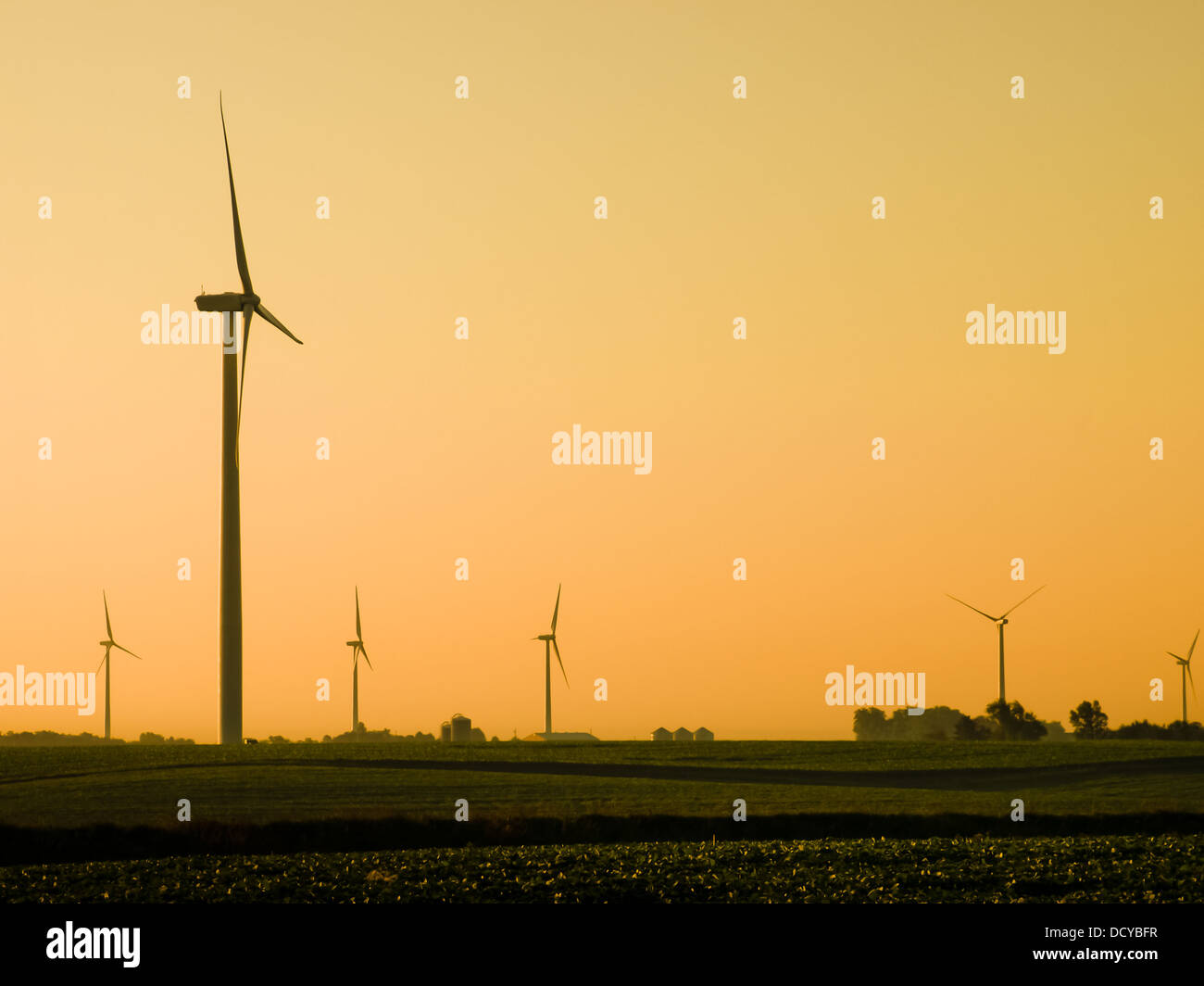 Wind turbines farm at sunrise in Iowa Stock Photo - Alamy