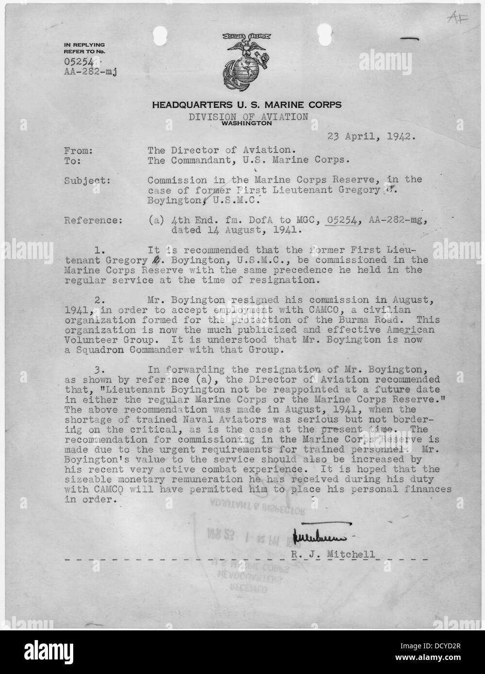 This image features a letter from Marine Corps Director of Aviation, R ...