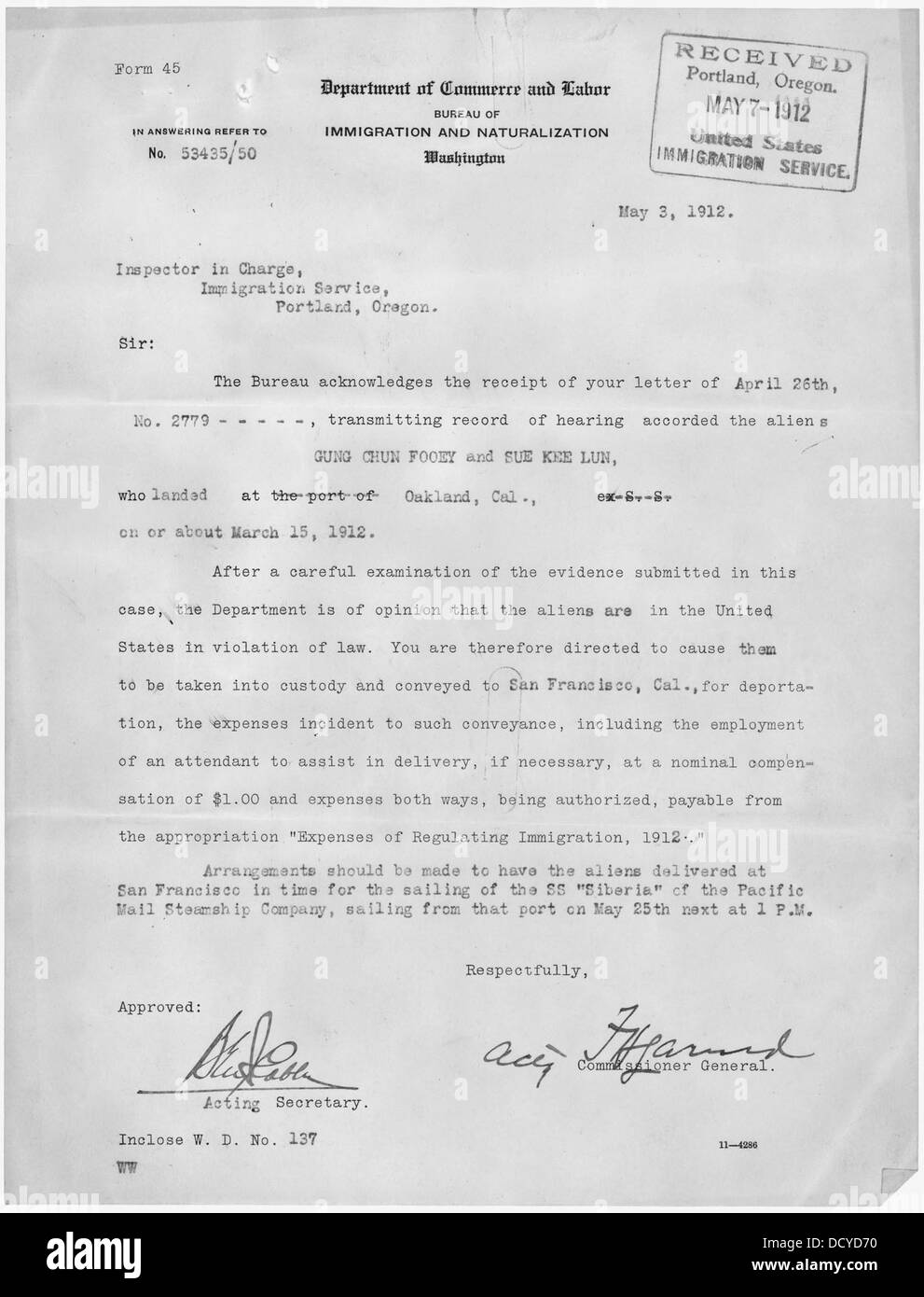 Letter from Commissioner General - - 298962 Stock Photo - Alamy