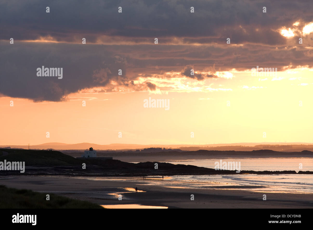 Trinity Lighthouse, sunset, Bamburgh, Northumberland, UK Stock Photo ...