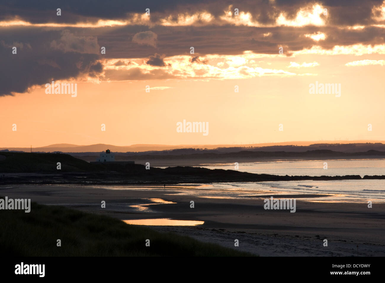 Trinity Lighthouse, Sunset, Bamburgh, Northumberland, UK Stock Photo ...