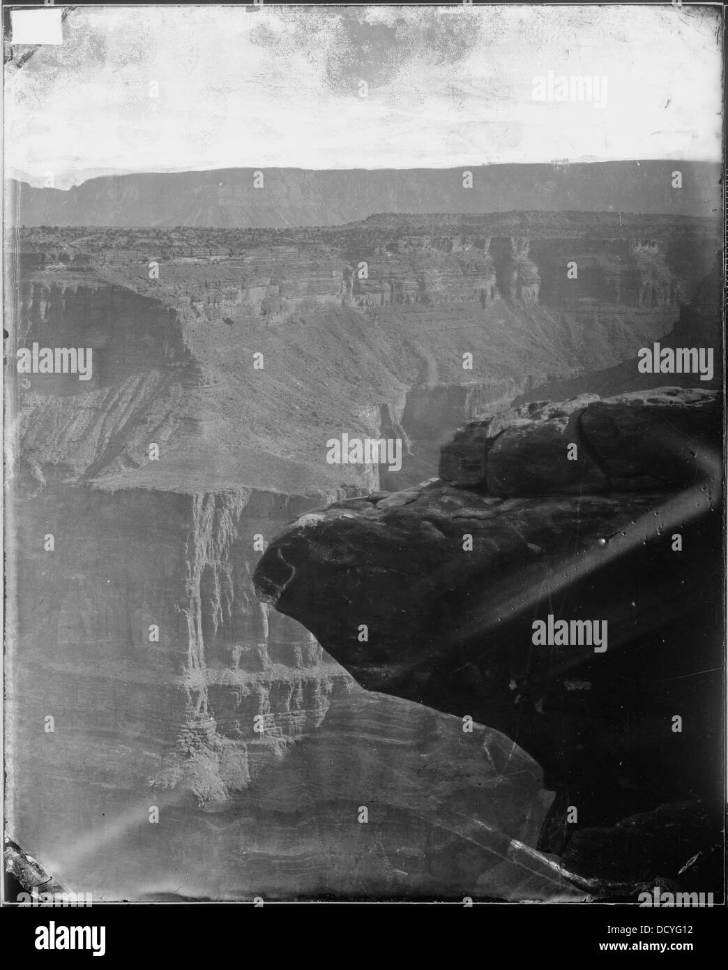 A view looking south across the Grand Canyon, with the Colorado River ...