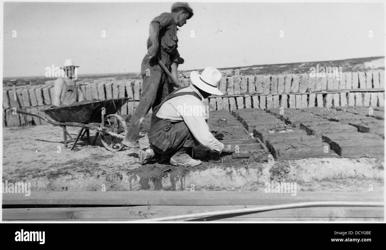 This image shows the process of making and curing adobe bricks, which ...