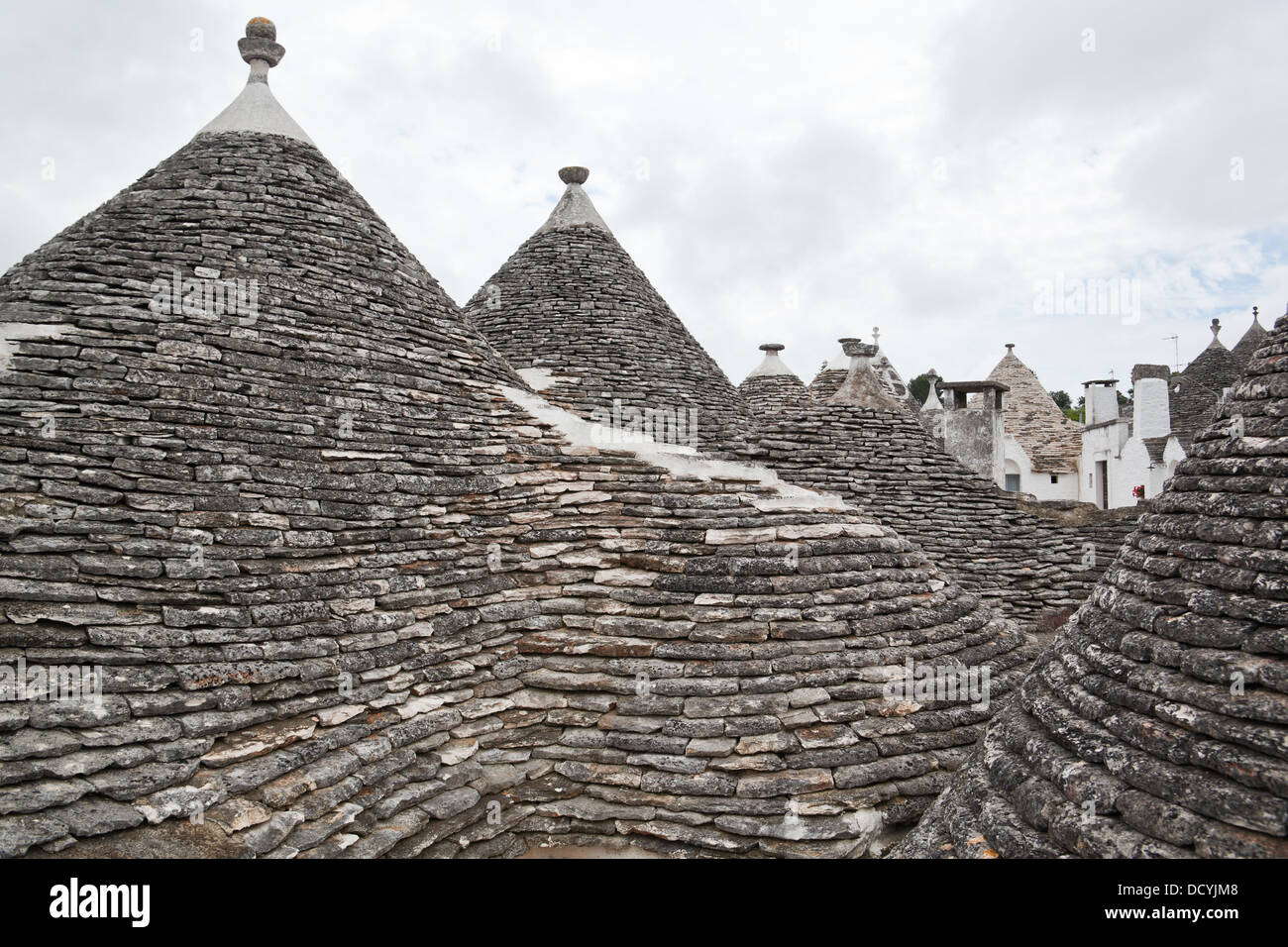 Rooftop view: town of Alberobello, World Heritage site, with trullo ...