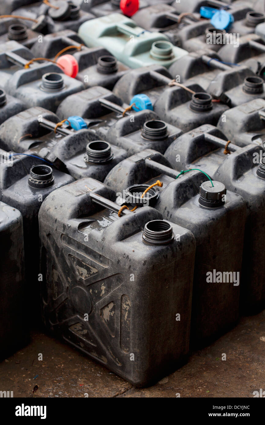 Plastic Fuel Containers Filled With Water Stock Photo - Alamy