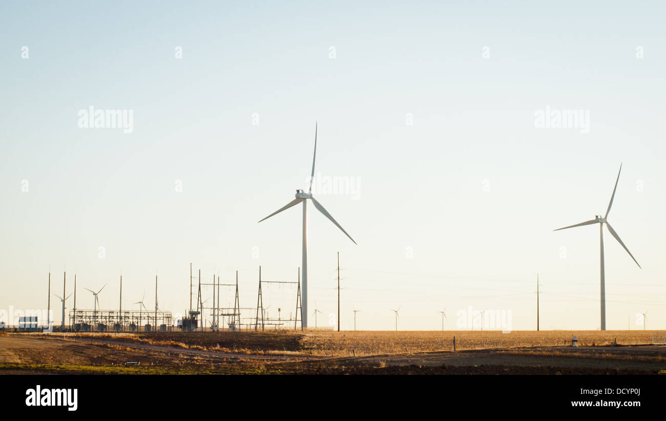 Wind turbines farm at sunset in Limon, Colorado Stock Photo - Alamy