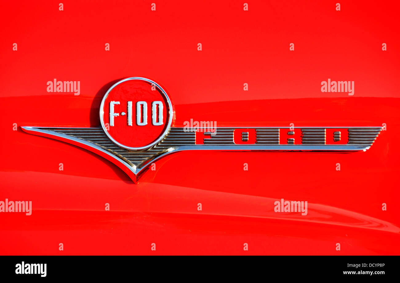 Emblem of 1956 Ford F100 pick up truck on side panel Stock Photo - Alamy
