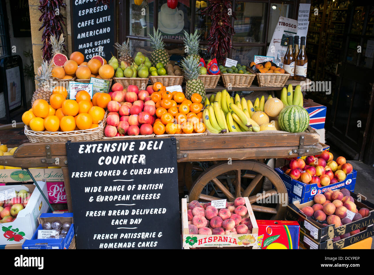 Fruit and Vegetable carts outside the Deli shop, Broadway, Cotswolds ...