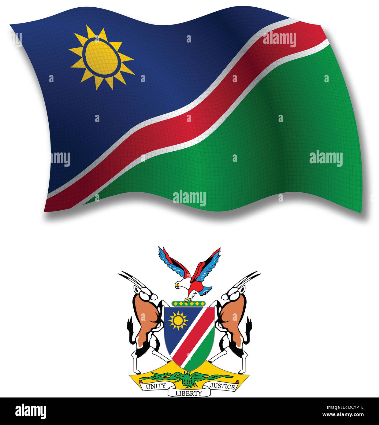 namibia shadowed textured wavy flag and coat of arms against white ...