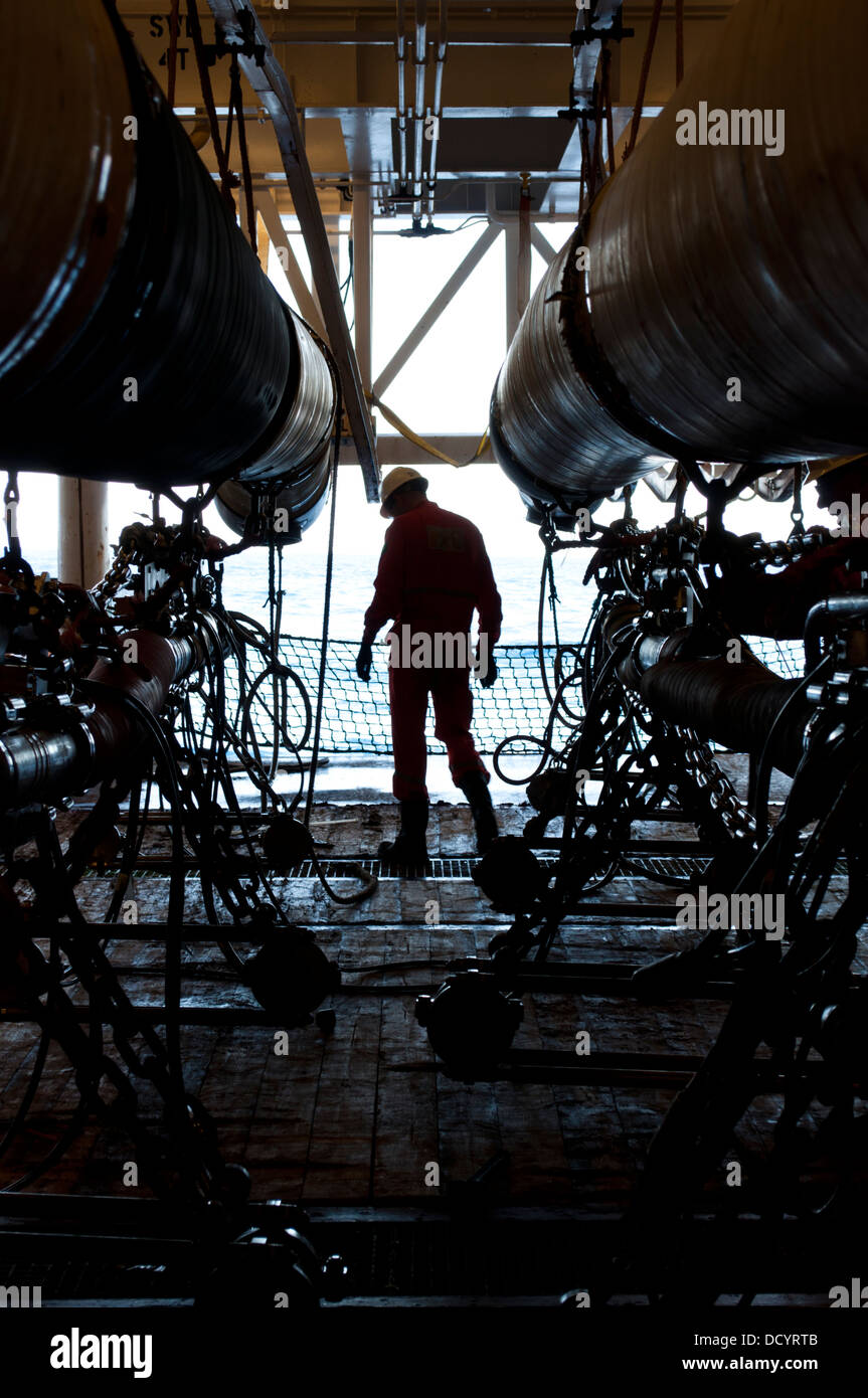 Gun Mechanics working on Seismic Air guns at Gun Deck in the seismic ...