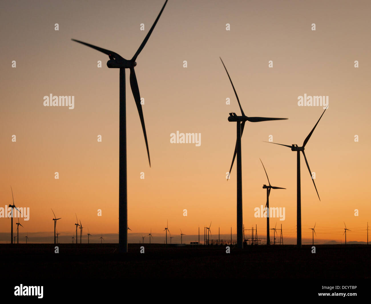 Wind turbines farm at sunset in Limon, Colorado Stock Photo - Alamy
