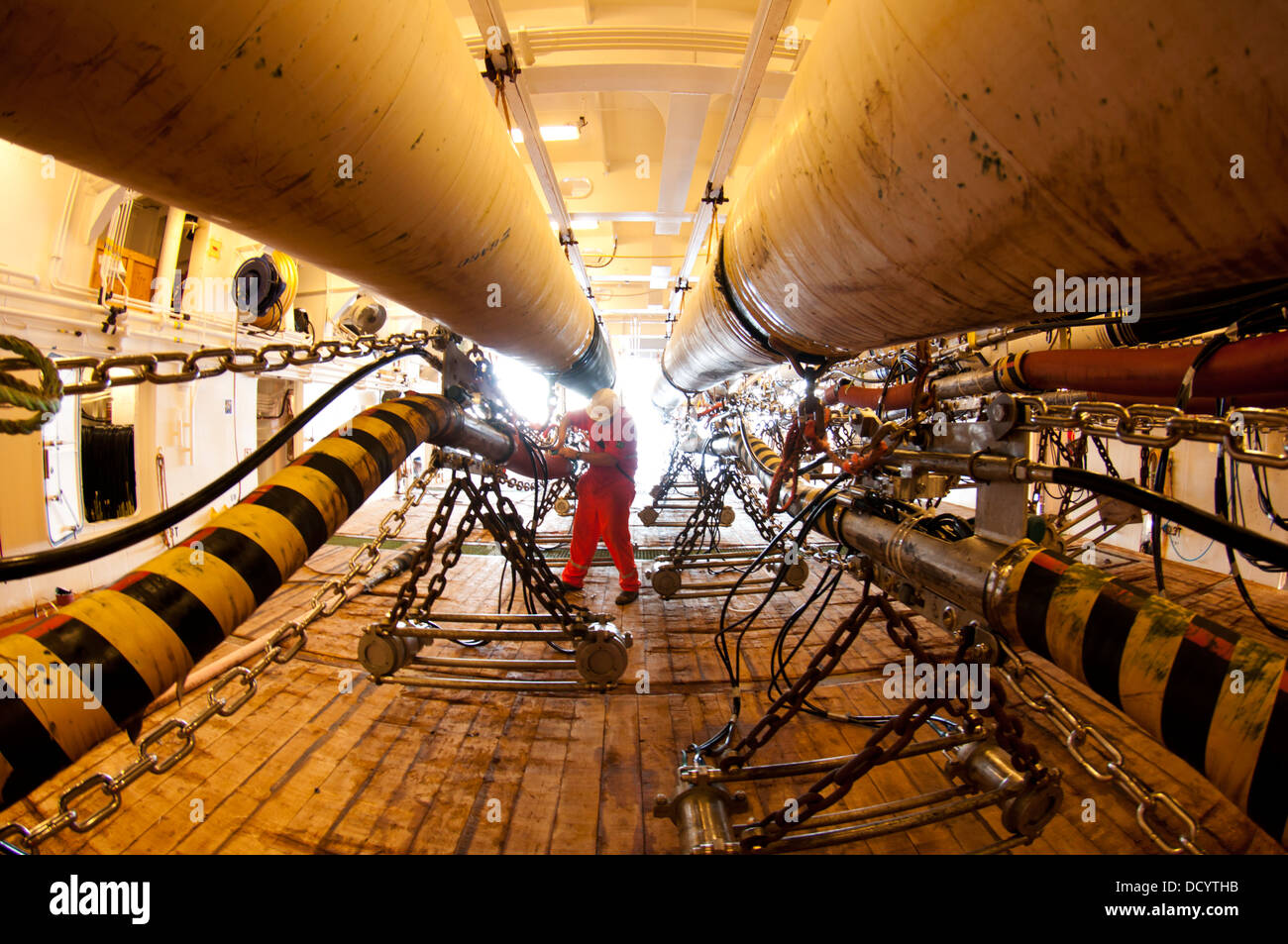 Gun Mechanics working on Seismic Air guns at Gun Deck in the seismic ...