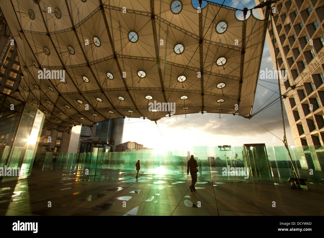 Inside Grande Arche in La Defense at sunset Stock Photo - Alamy