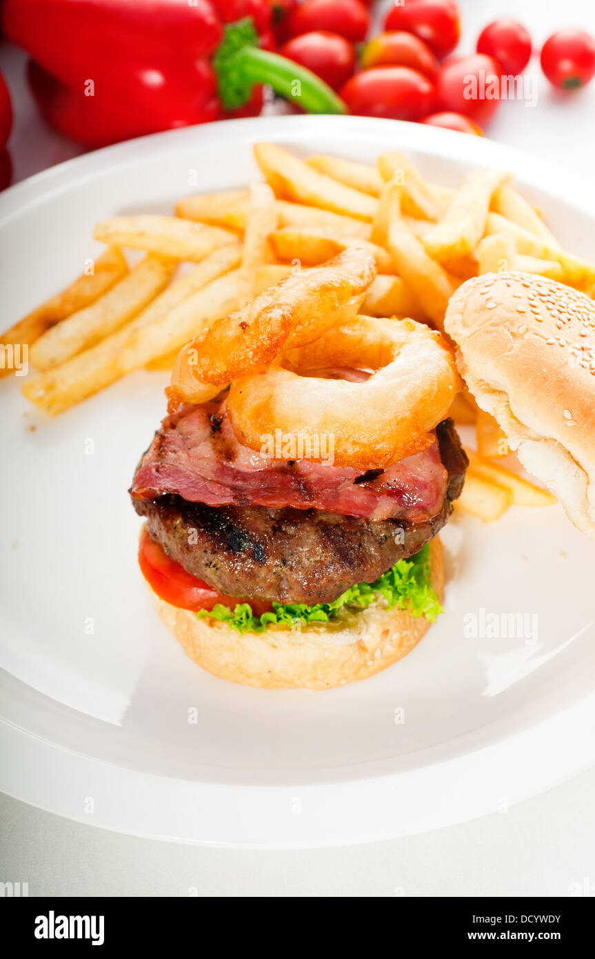 classic hamburger sandwich and fries Stock Photo - Alamy