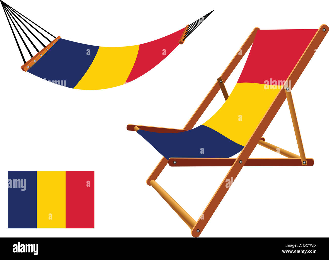chad hammock and deck chair set against white background, abstract ...