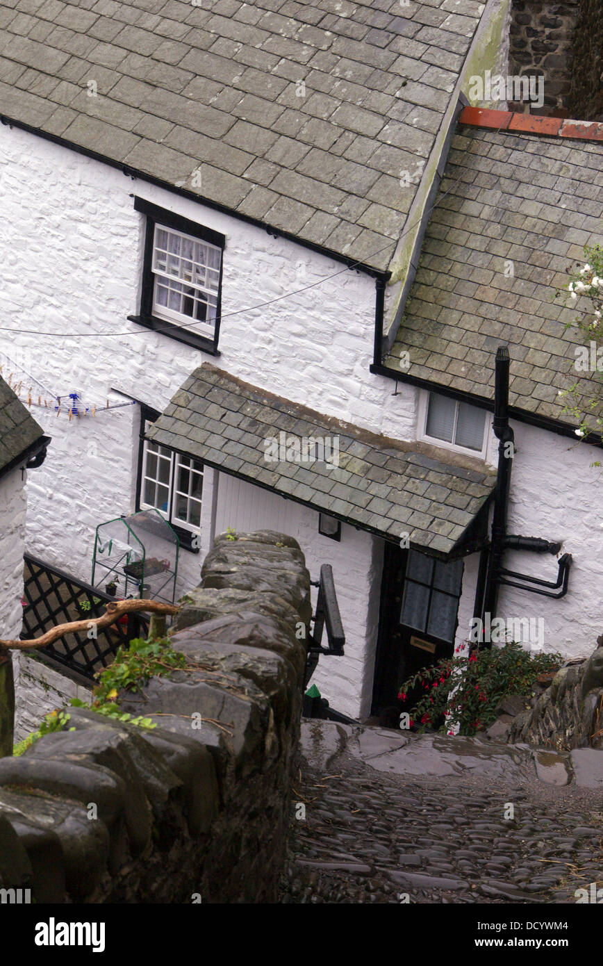 Cobbled path and cottage, Clovelly, Devon, UK Stock Photo - Alamy