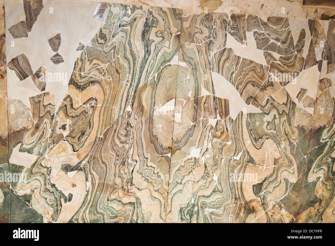 Restored marble wall inside one of the terrace houses, Ephesus, Turkey ...