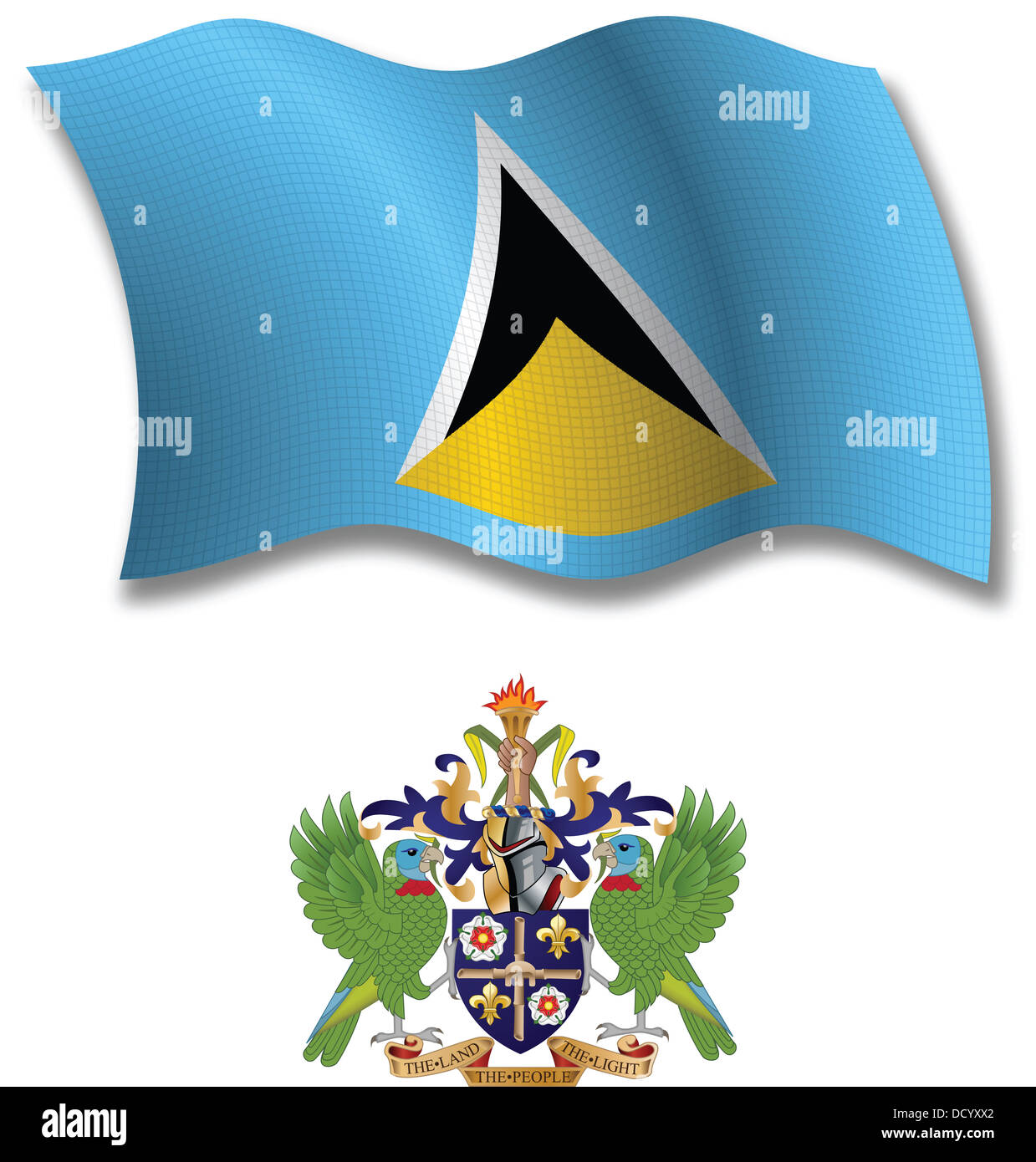 Saint Lucia Shadowed Textured Wavy Flag And Coat Of Arms Against White