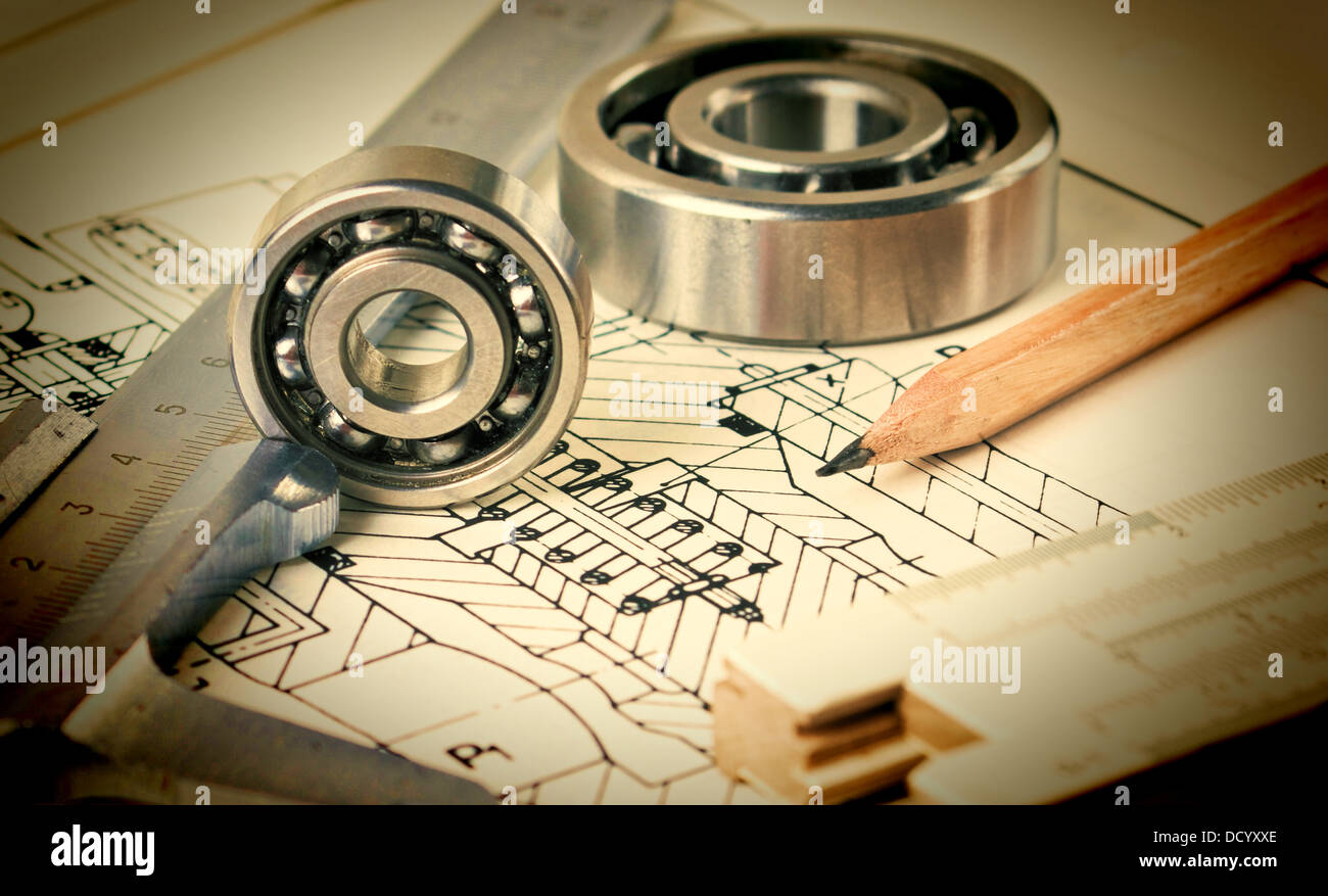 mechanical scheme and calipers with bearing Stock Photo - Alamy