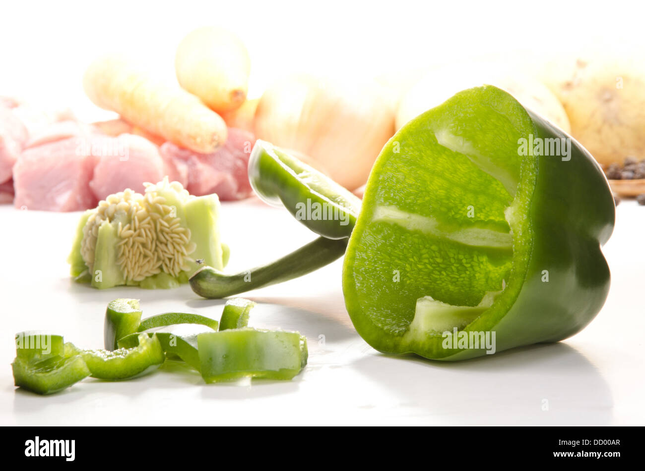 chopped green bell pepper Stock Photo - Alamy